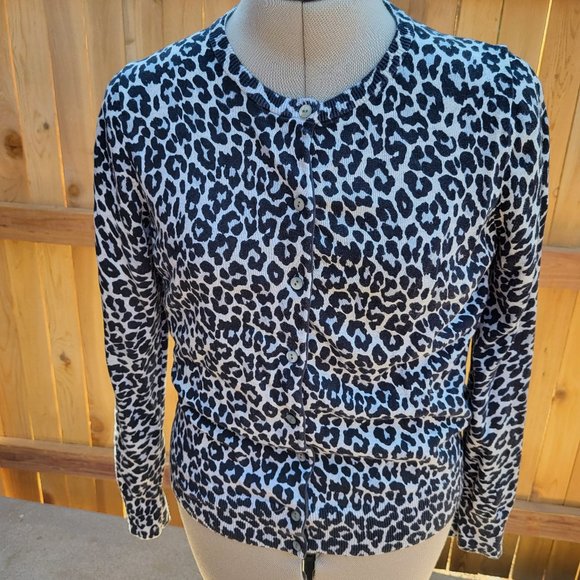 Lands' End | Sweaters | Lands End Womens Snow Leopard Cardigan Small ...